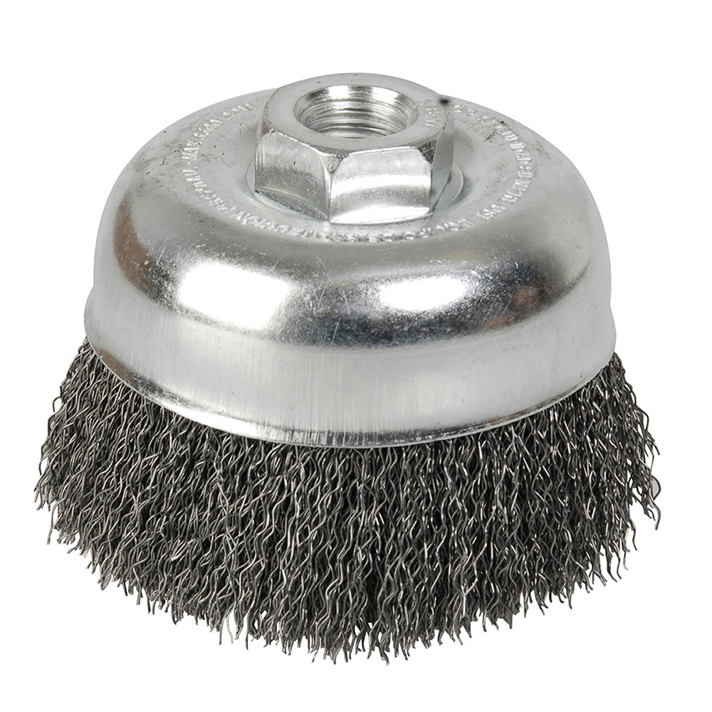 C301 Carda copa ondulada alambre delgado 4" x 0.35 con rosca 5/8" Foy - Tienda Urrea