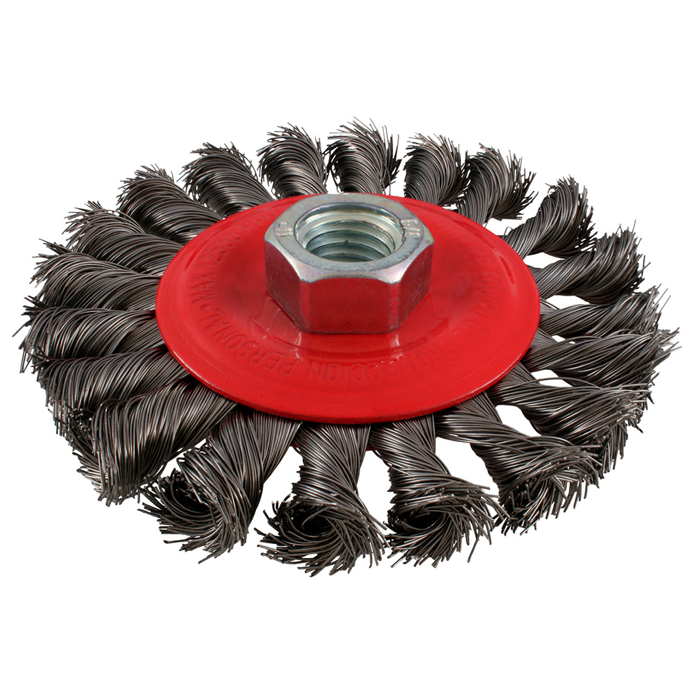 C947 Carda circular trenzada alambre fino de acero inoxidable 6" x 0.40 mm con rosca M14 Urrea ...